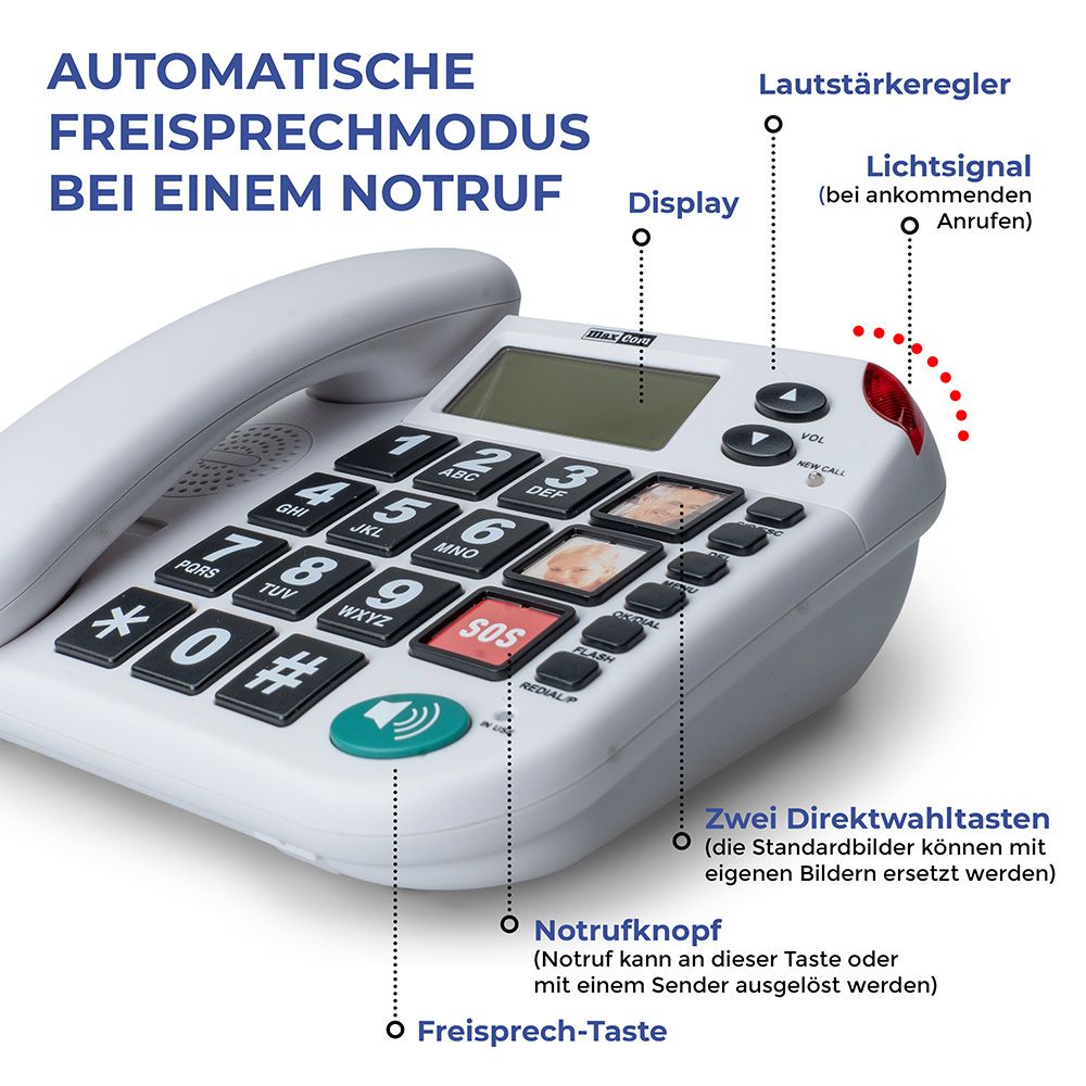 MAXCOM KXT SOS 481 Seniorentelefon mit Arm- und Halsbandsender | PRS10047